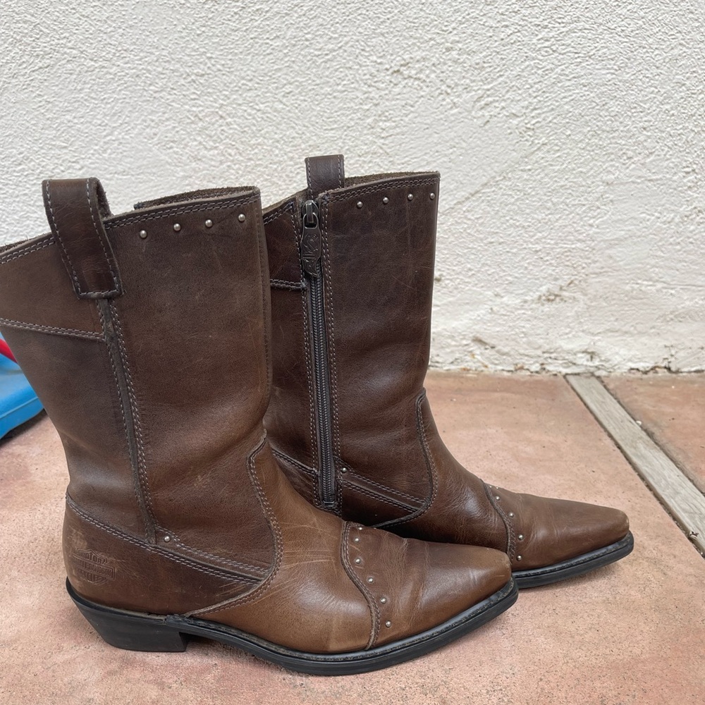 Harley-Davidson Cowgirl Riding Brown Leather Boots. - Gem